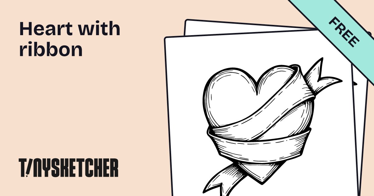 Heart with ribbon Coloring Page | Free Printables | Tiny Sketcher