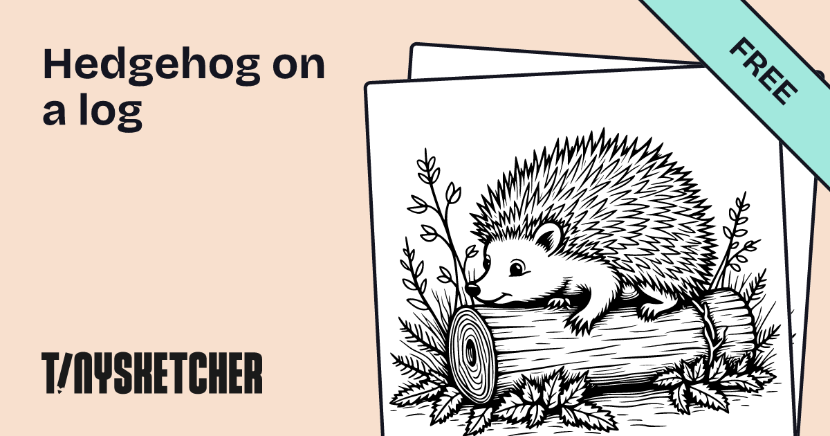 Hedgehog on a log Coloring Page | Free Printables | Tiny Sketcher