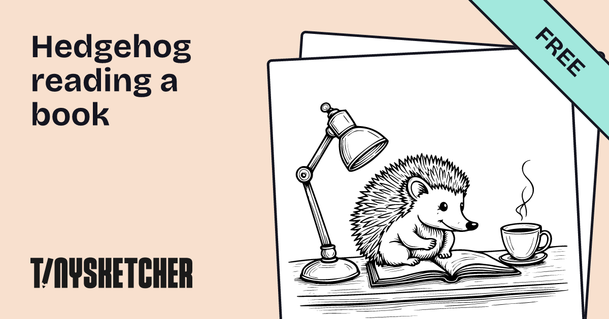 Hedgehog reading a book Coloring Page | Free Printables | Tiny Sketcher