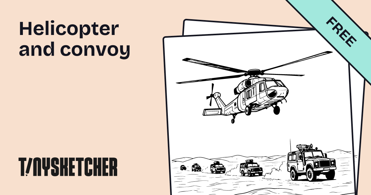 Helicopter and convoy Coloring Page | Free Printables | Tiny Sketcher