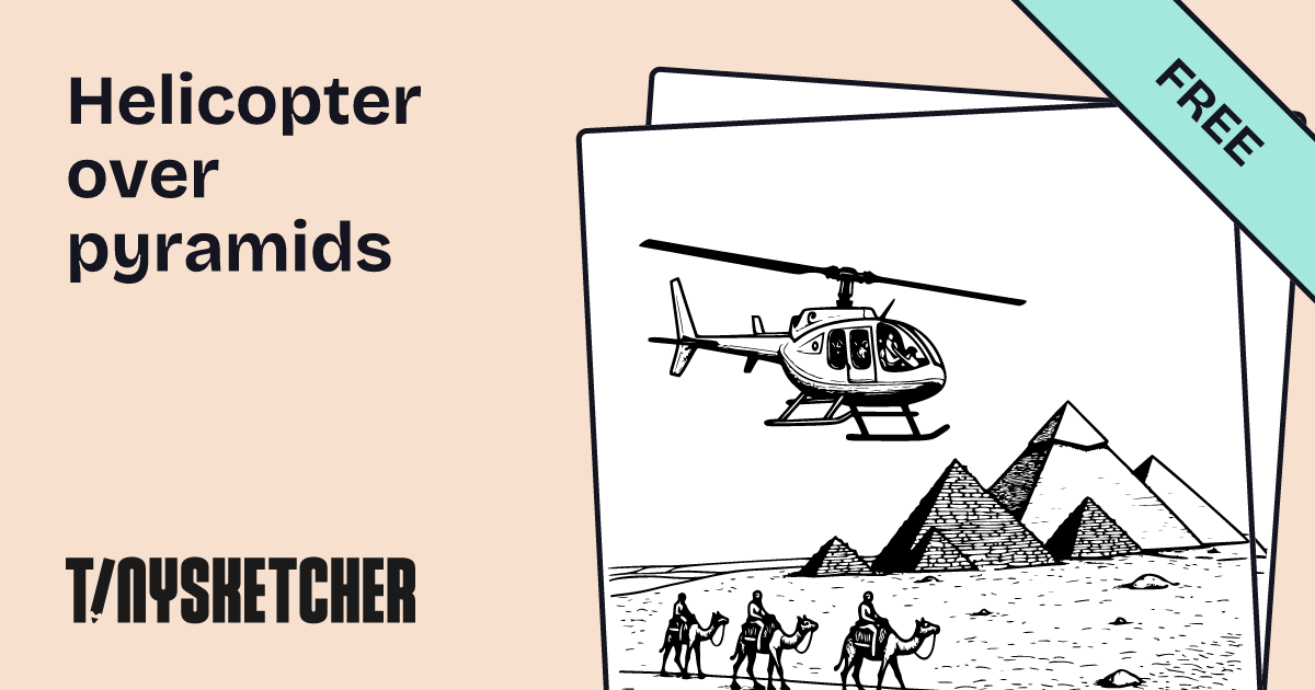 Helicopter over pyramids Coloring Page | Free Printables | Tiny Sketcher