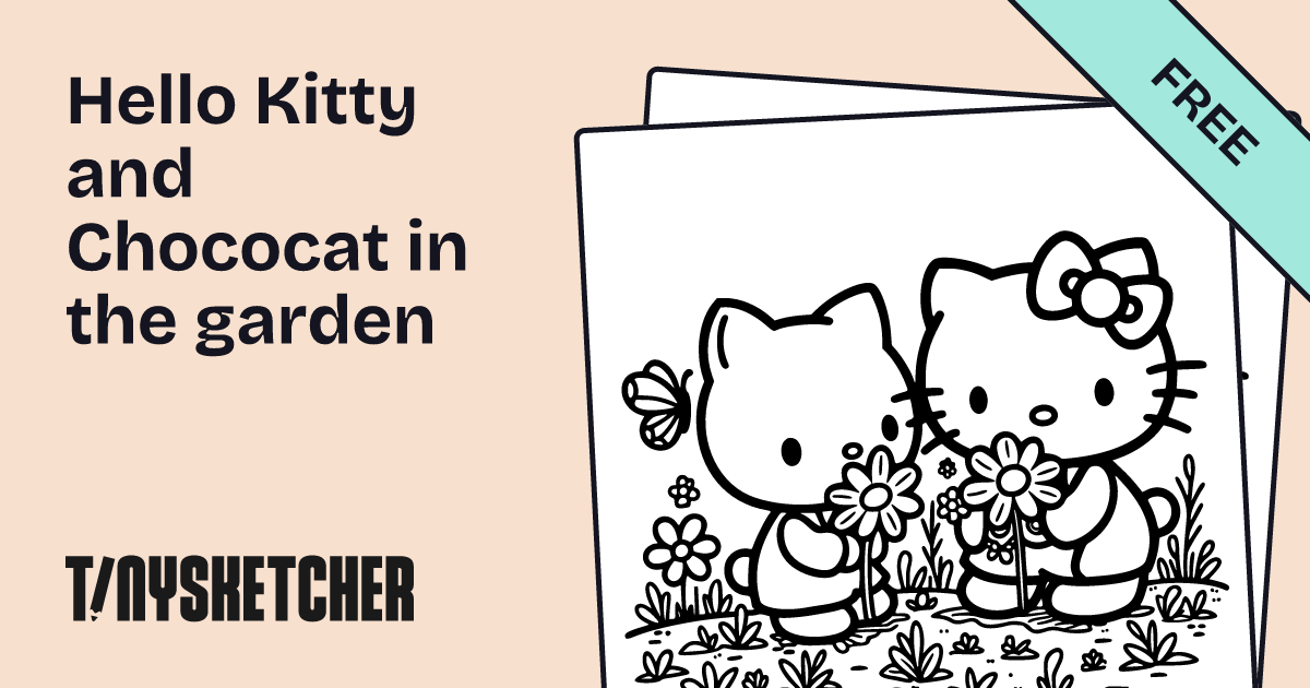 Hello Kitty and Chococat in the garden Coloring Page | Free Printables ...