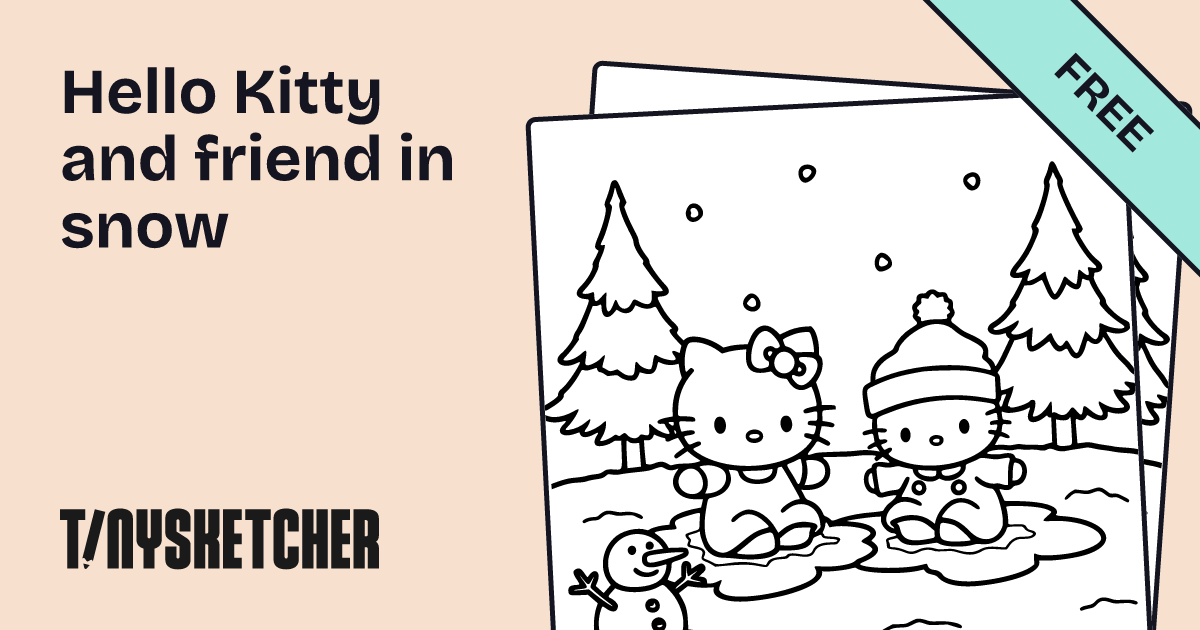 Hello Kitty and friend in snow Coloring Page | Free Printables | Tiny ...