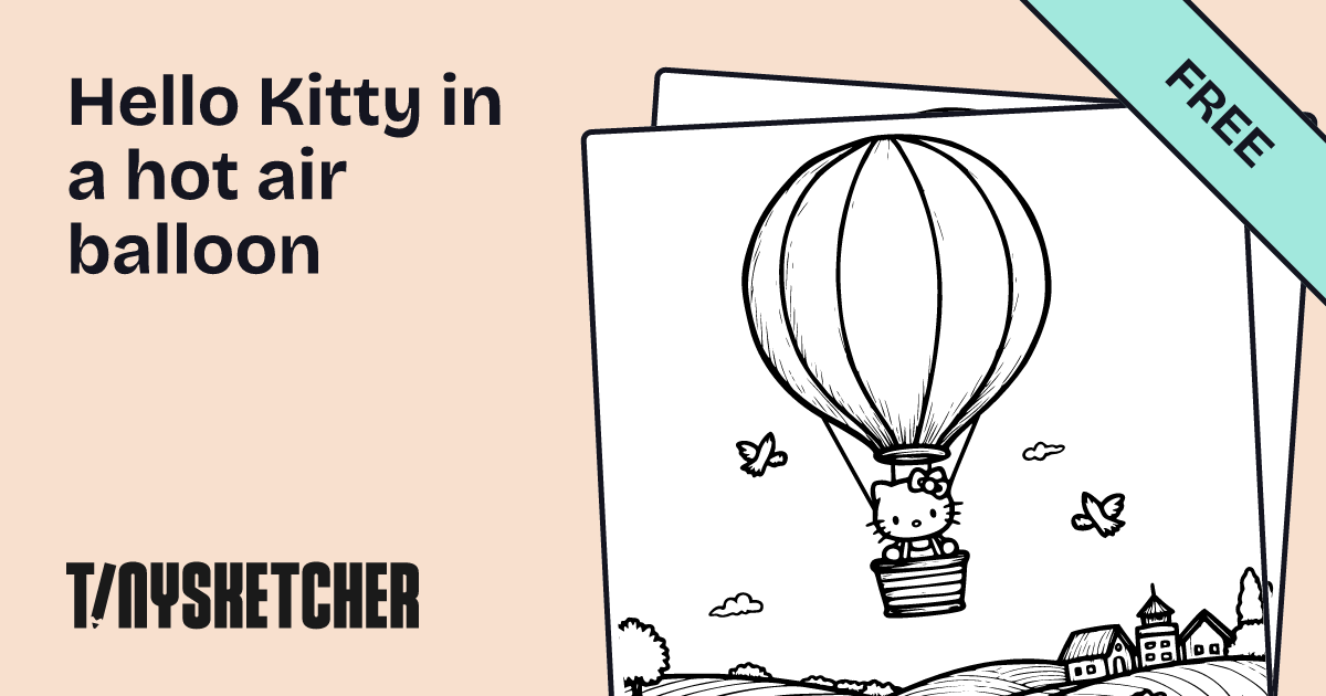 Hello Kitty in a hot air balloon Coloring Page | Free Printables | Tiny ...