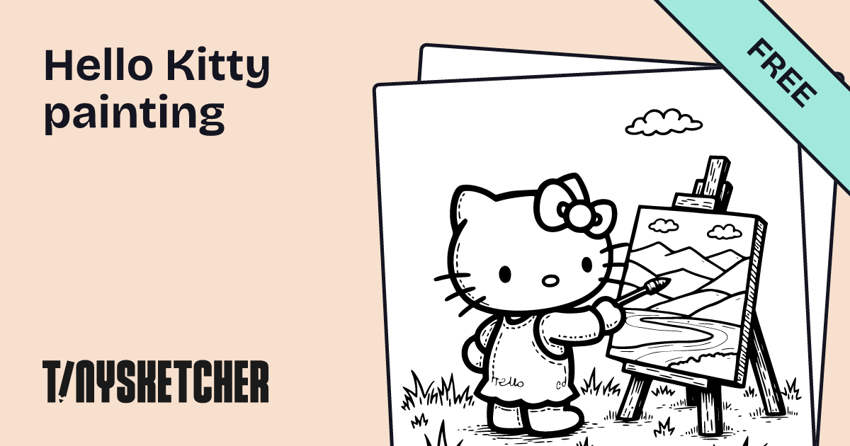 Hello Kitty painting Coloring Page | Free Printables | Tiny Sketcher