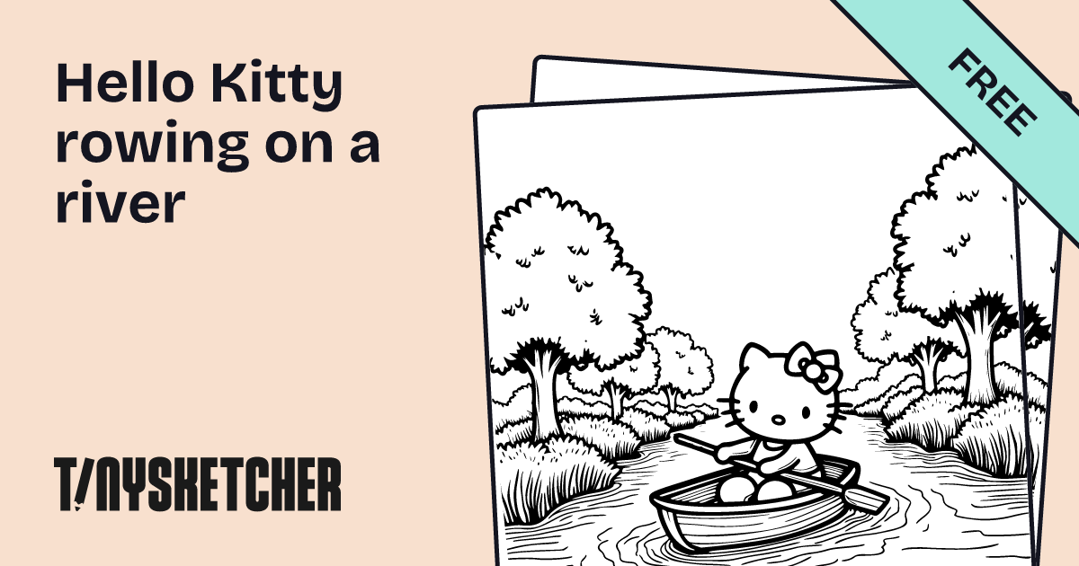 Hello Kitty rowing on a river Coloring Page | Free Printables | Tiny ...