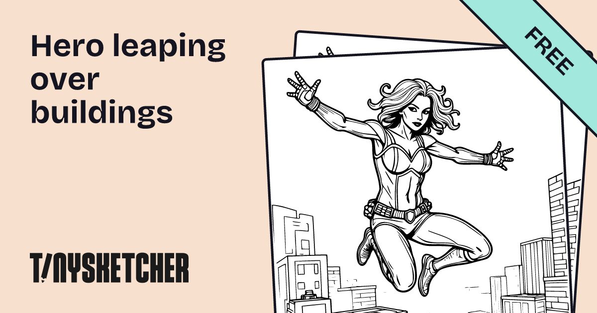 Hero leaping over buildings Coloring Page | Free Printables | Tiny Sketcher