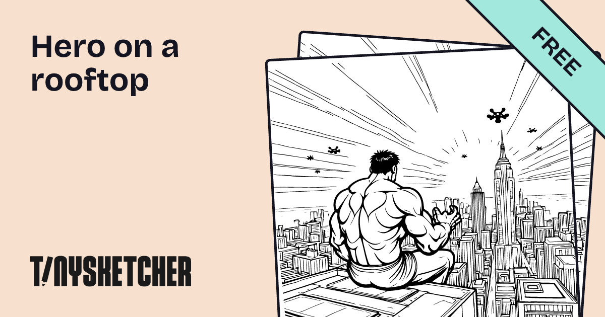 Hero on a rooftop Coloring Page | Free Printables | Tiny Sketcher