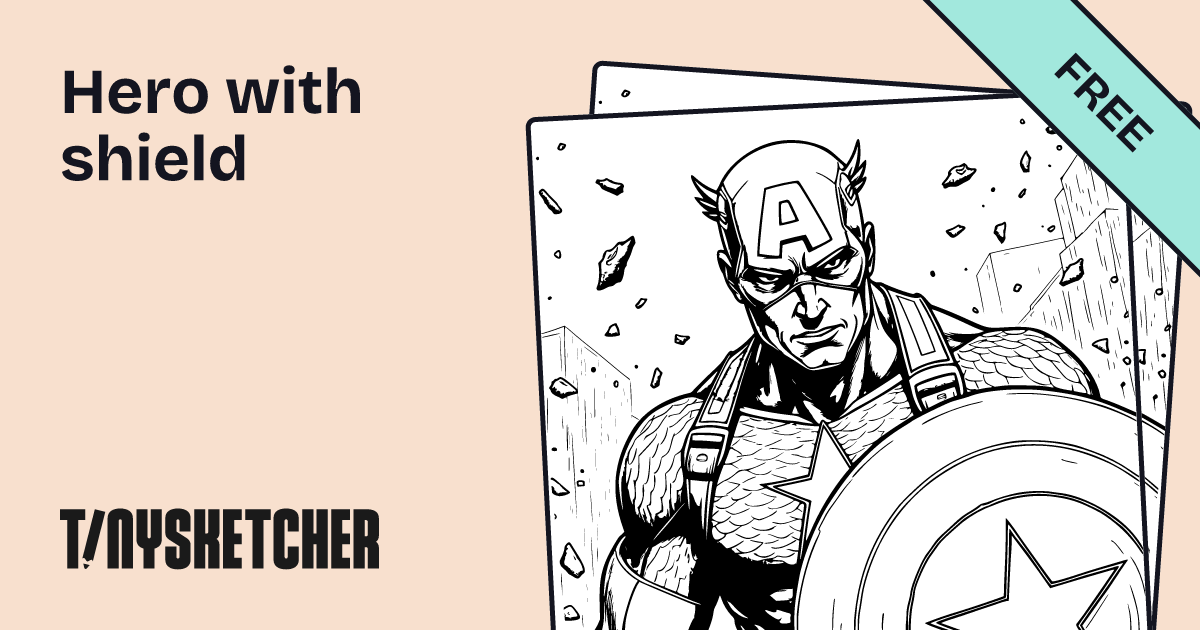 Hero with shield Coloring Page | Free Printables | Tiny Sketcher