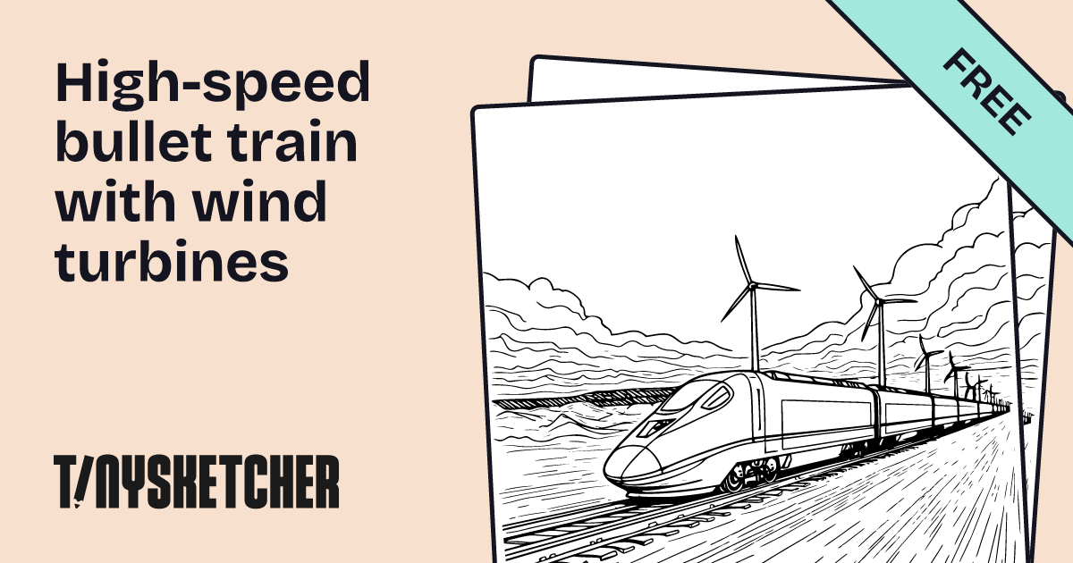 High-speed bullet train with wind turbines Coloring Page | Free ...