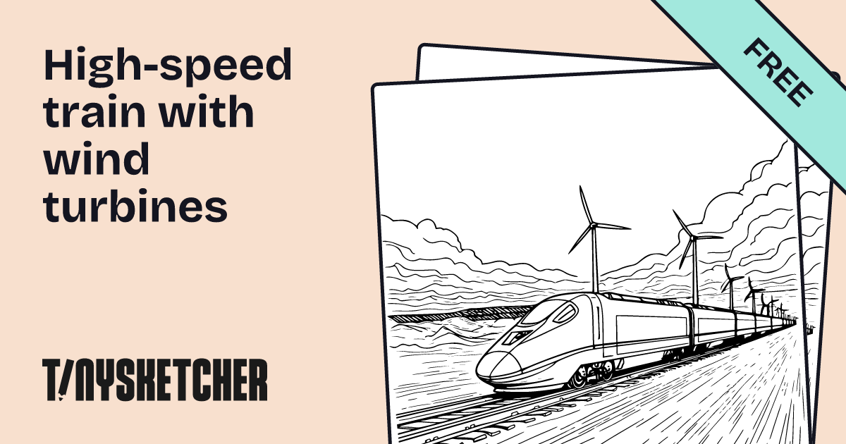 High-speed train with wind turbines Coloring Page | Free Printables ...