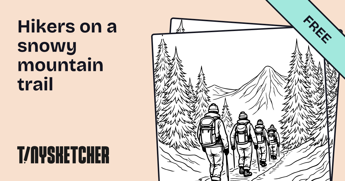 Hikers on a snowy mountain trail Coloring Page | Free Printables | Tiny ...