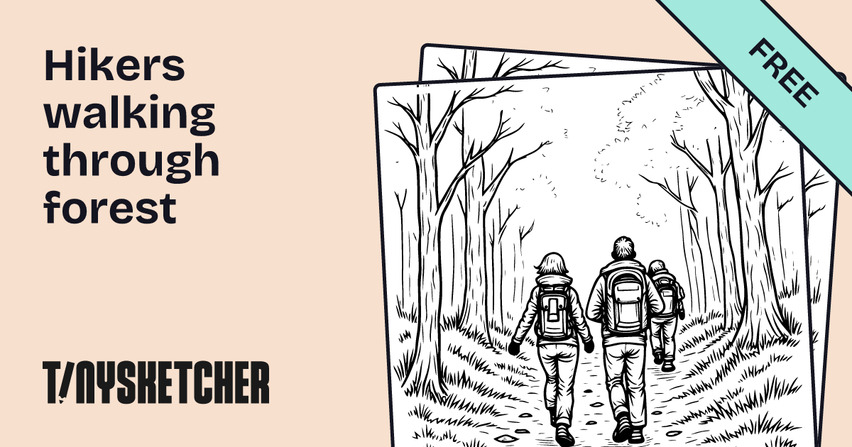 Hikers walking through forest Coloring Page | Free Printables | Tiny ...
