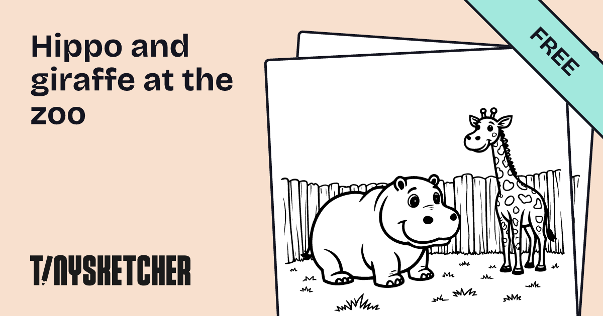 Hippo and giraffe at the zoo Coloring Page | Free Printables | Tiny ...