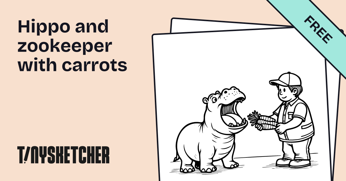 Hippo and zookeeper with carrots Coloring Page | Free Printables | Tiny ...