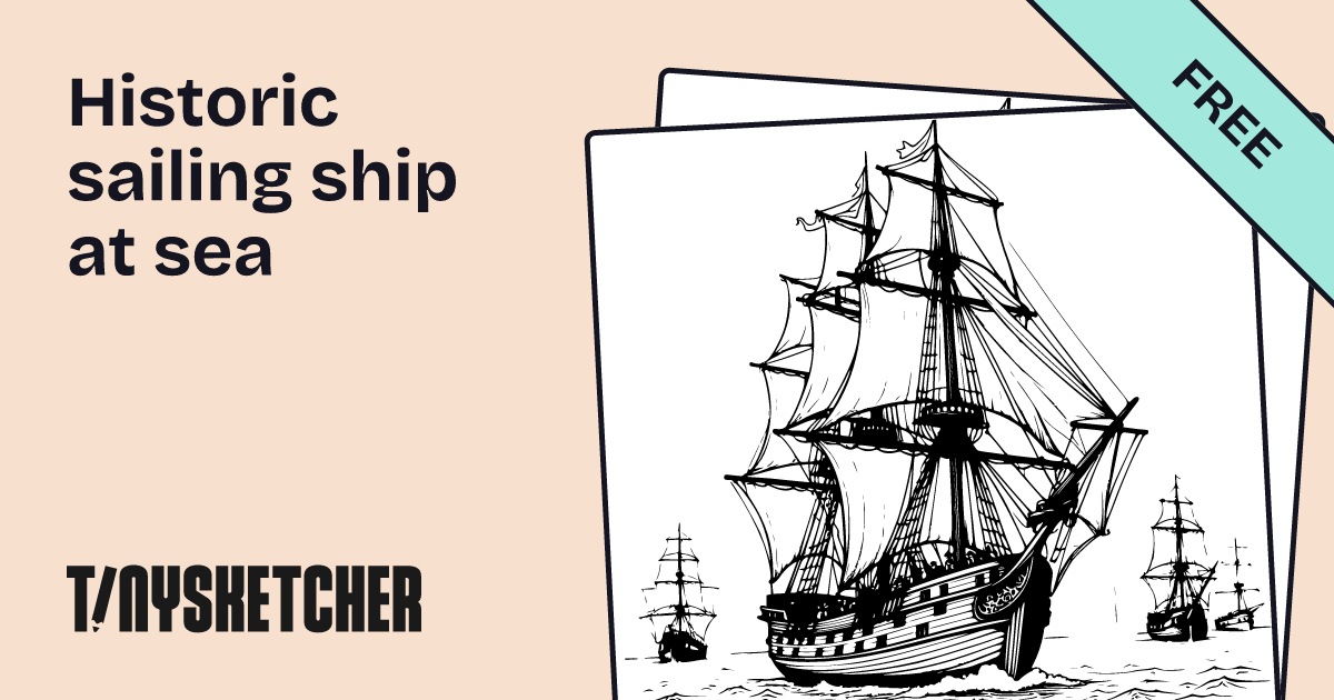 Historic sailing ship at sea Coloring Page | Free Printables | Tiny ...