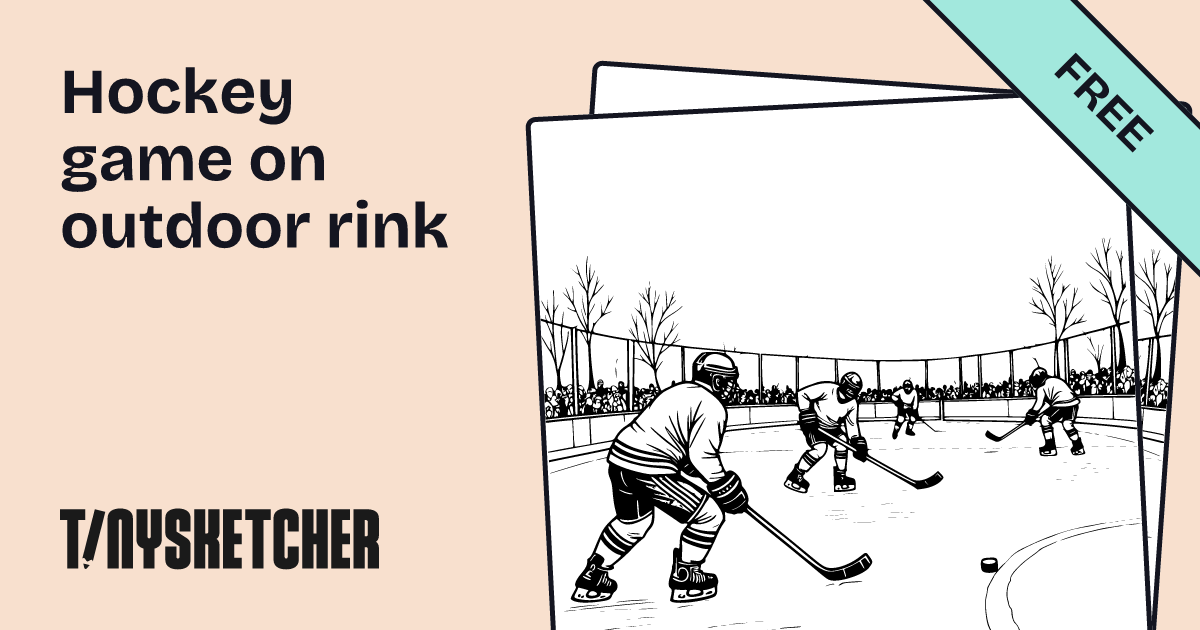 Hockey game on outdoor rink Coloring Page | Free Printables | Tiny Sketcher