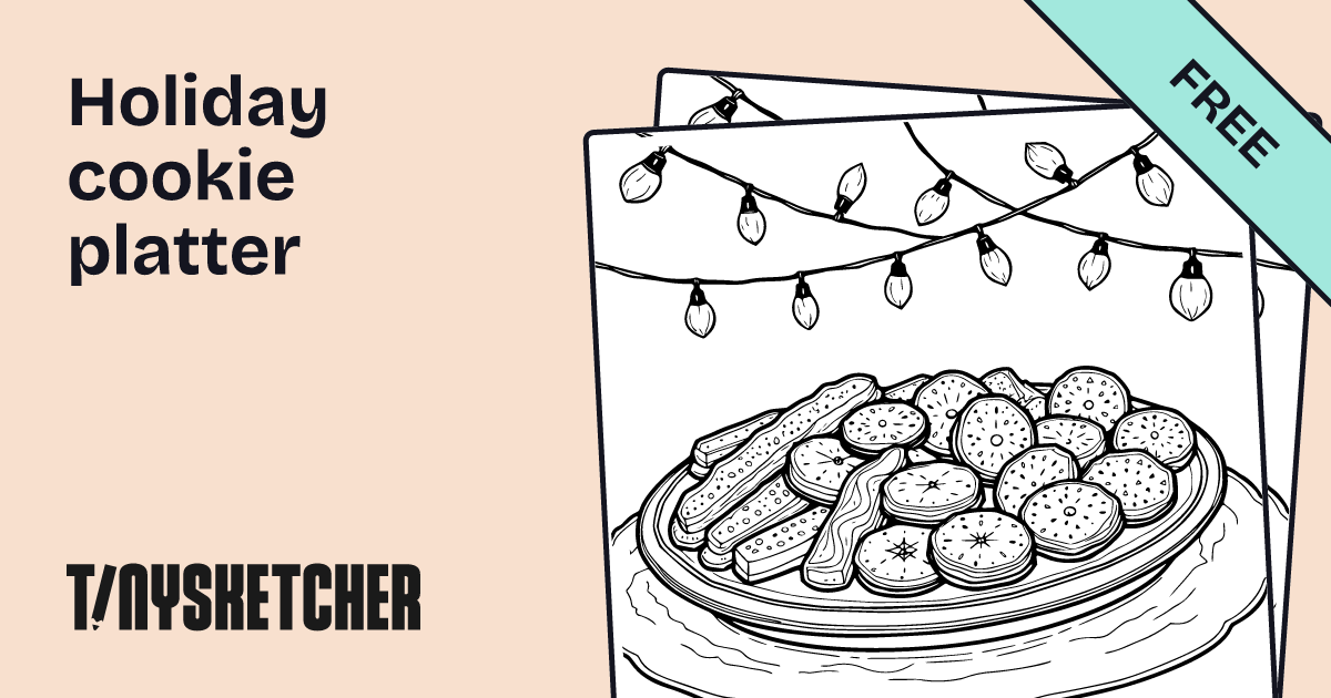 Holiday cookie platter Coloring Page | Free Printables | Tiny Sketcher