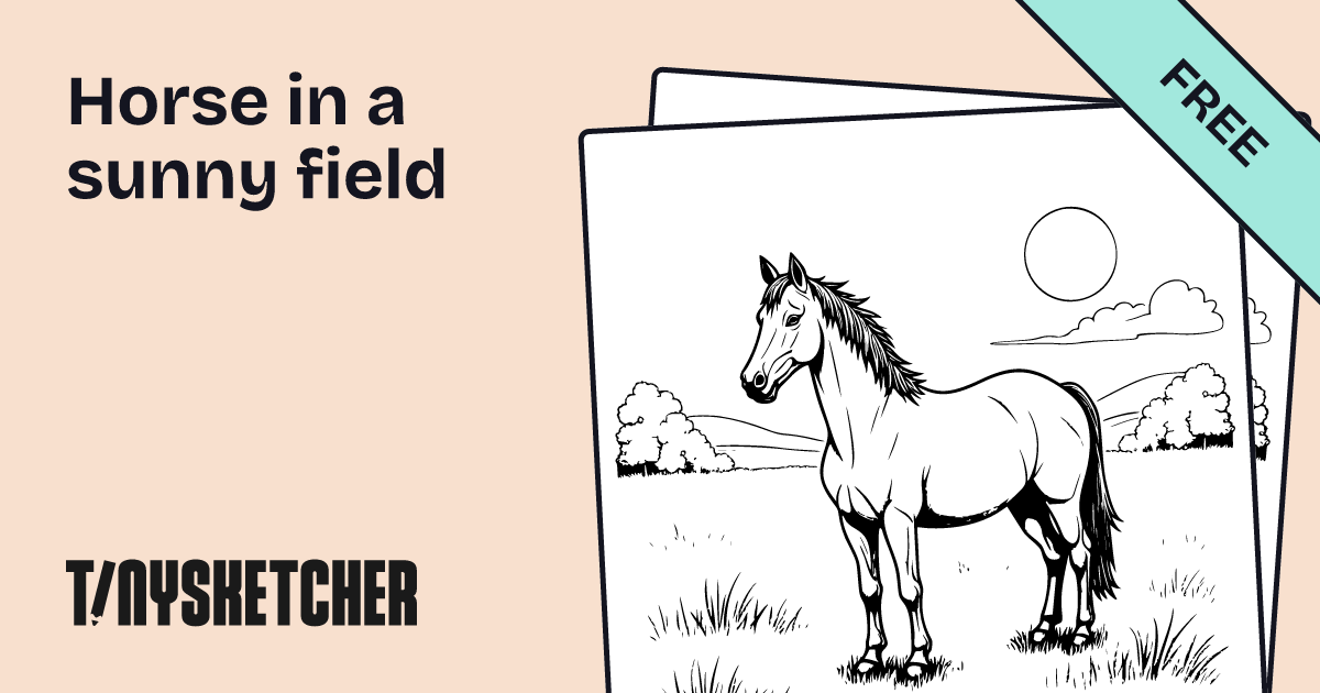 Horse in a sunny field Coloring Page | Free Printables | Tiny Sketcher