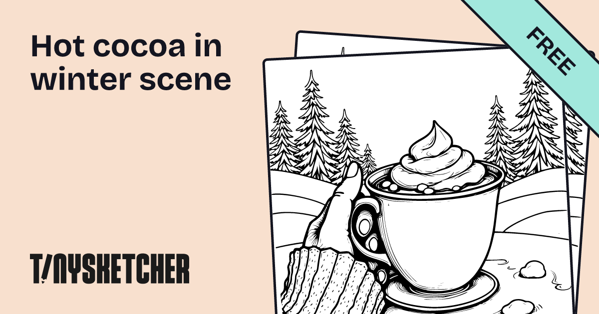 Hot cocoa in winter scene Coloring Page | Free Printables | Tiny Sketcher