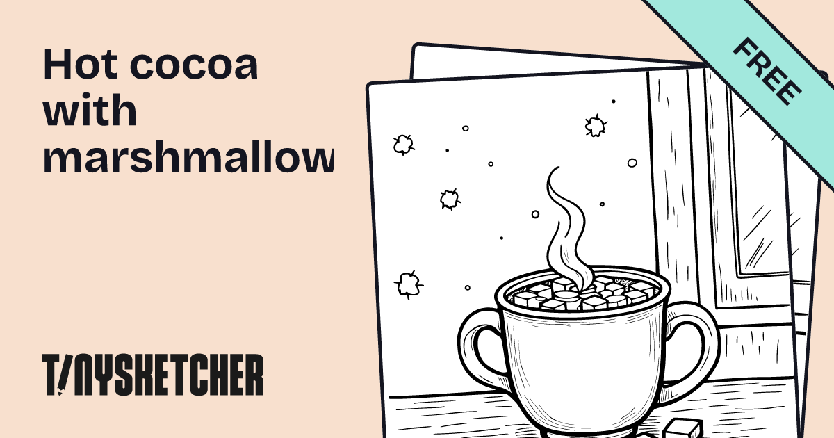 Hot cocoa with marshmallows Coloring Page | Free Printables | Tiny Sketcher