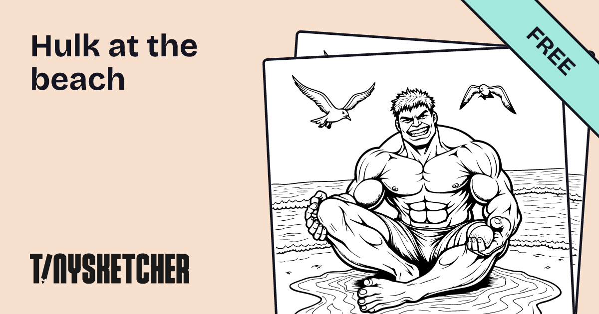 Hulk at the beach Coloring Page | Free Printables | Tiny Sketcher