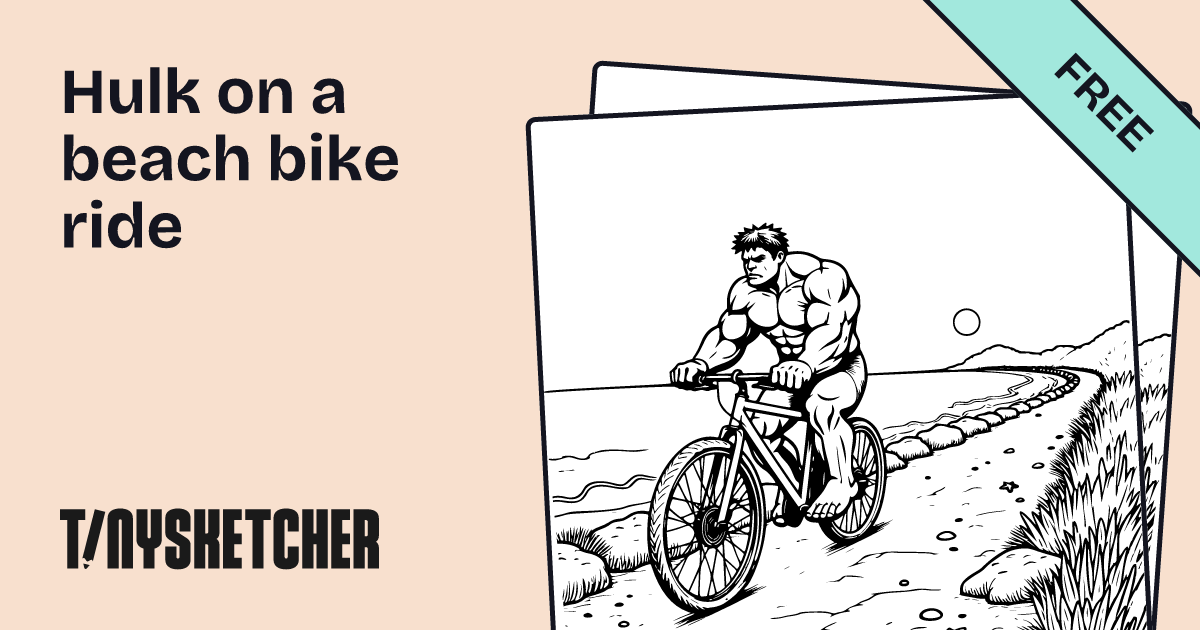 Hulk on a beach bike ride Coloring Page | Free Printables | Tiny Sketcher