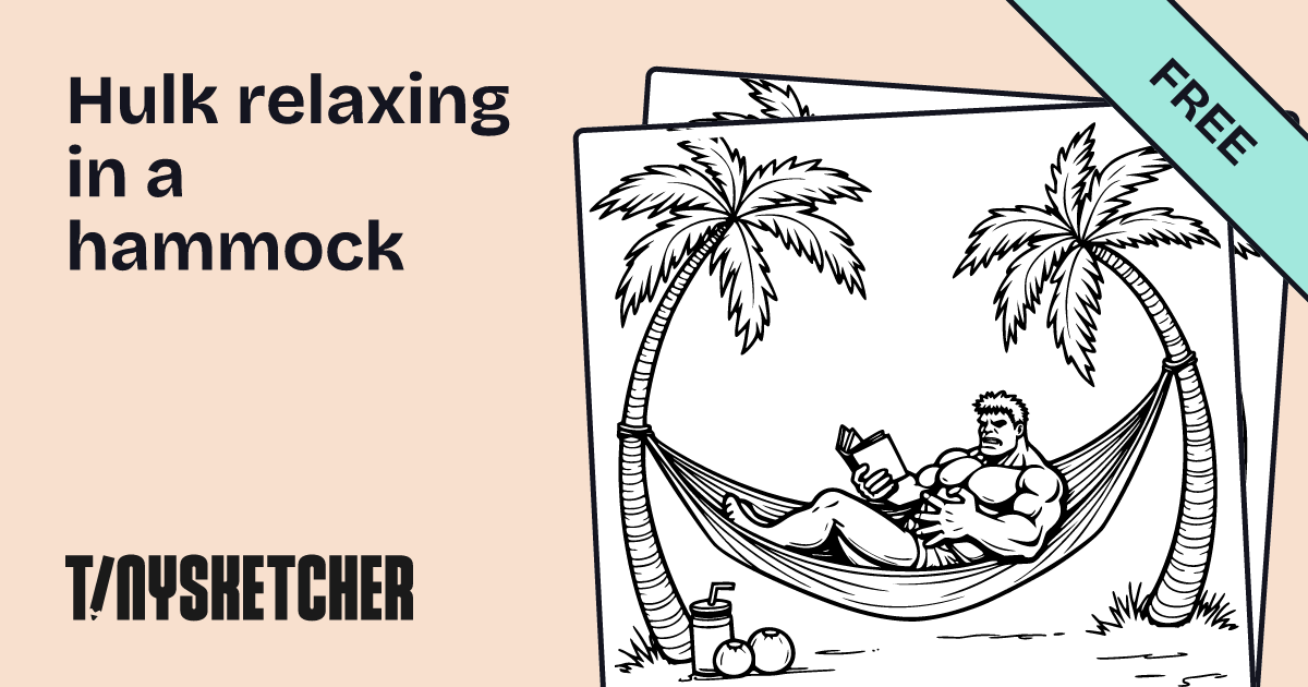 Hulk relaxing in a hammock Coloring Page | Free Printables | Tiny Sketcher