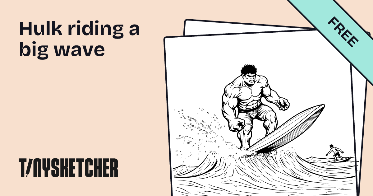 Hulk riding a big wave Coloring Page | Free Printables | Tiny Sketcher