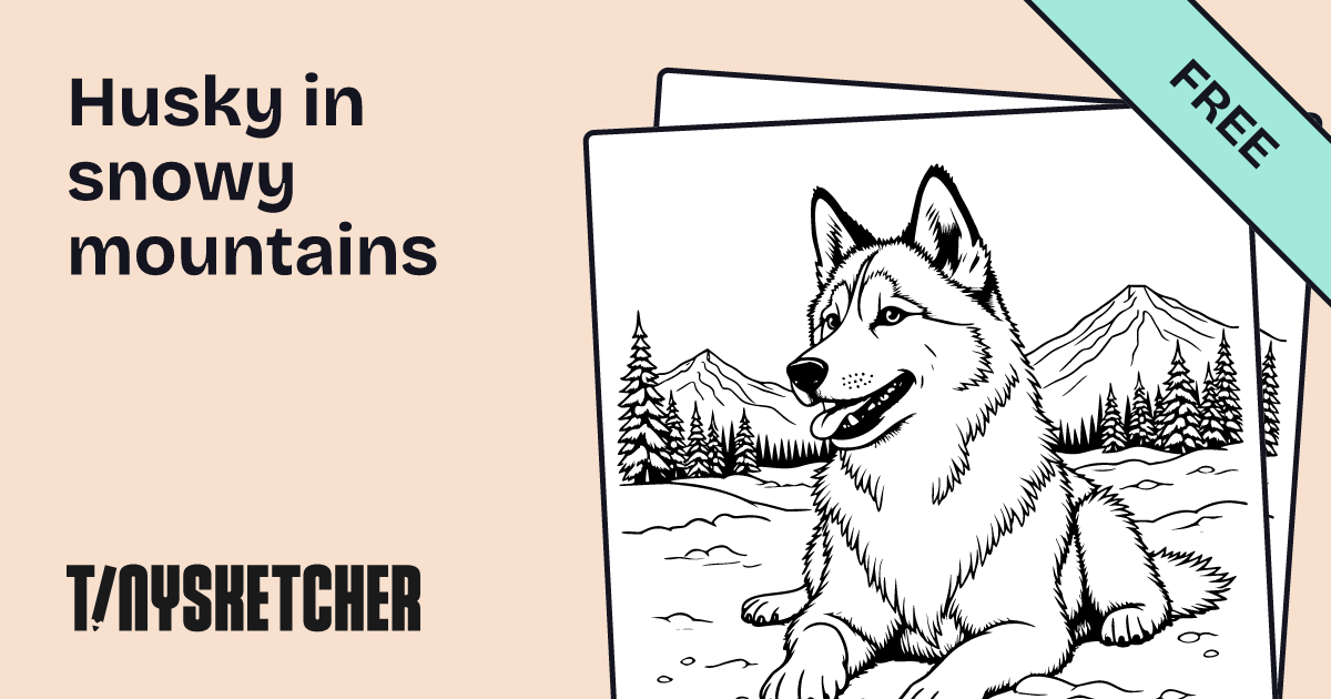 Husky in snowy mountains Coloring Page | Free Printables | Tiny Sketcher