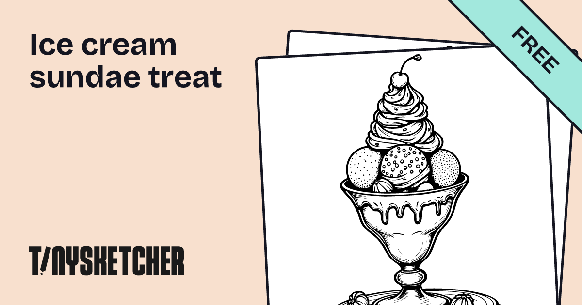 Ice cream sundae treat Coloring Page | Free Printables | Tiny Sketcher