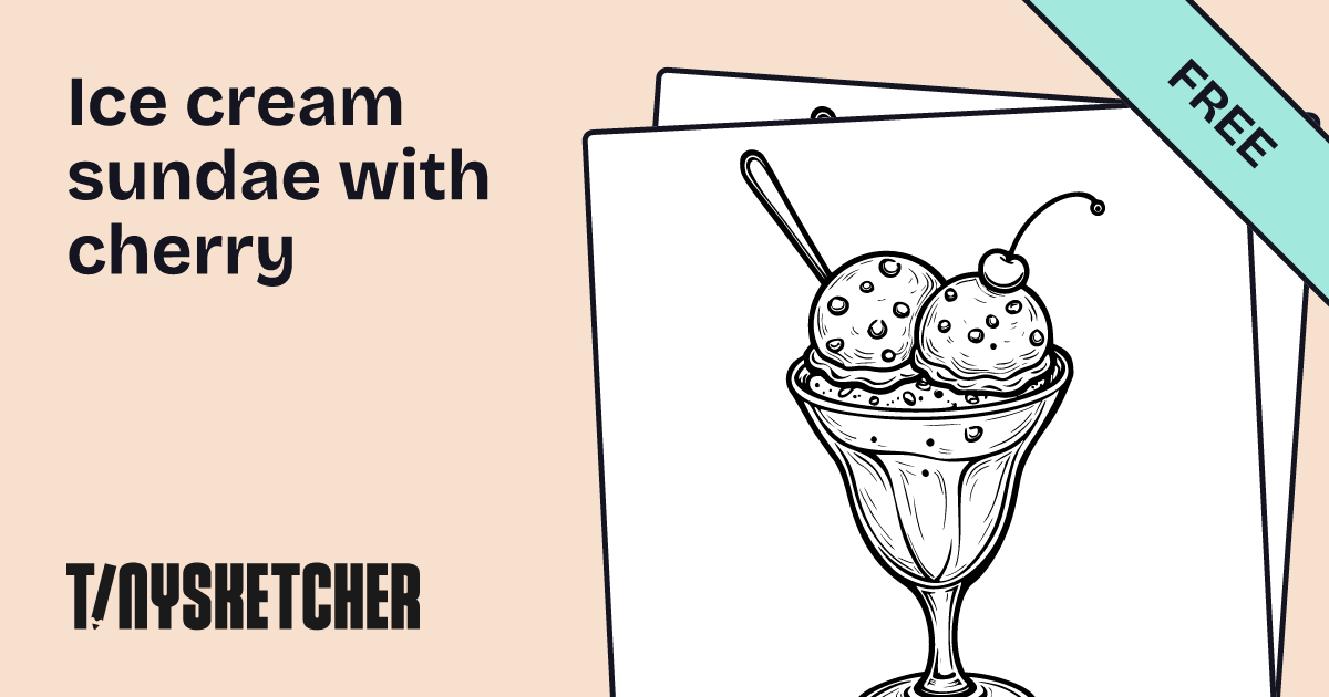Ice cream sundae with cherry Coloring Page | Free Printables | Tiny ...