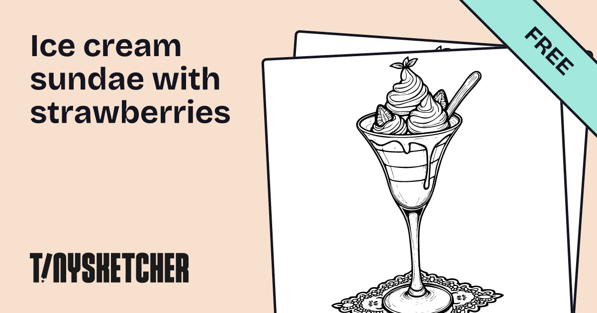Ice cream sundae with strawberries Coloring Page | Free Printables ...