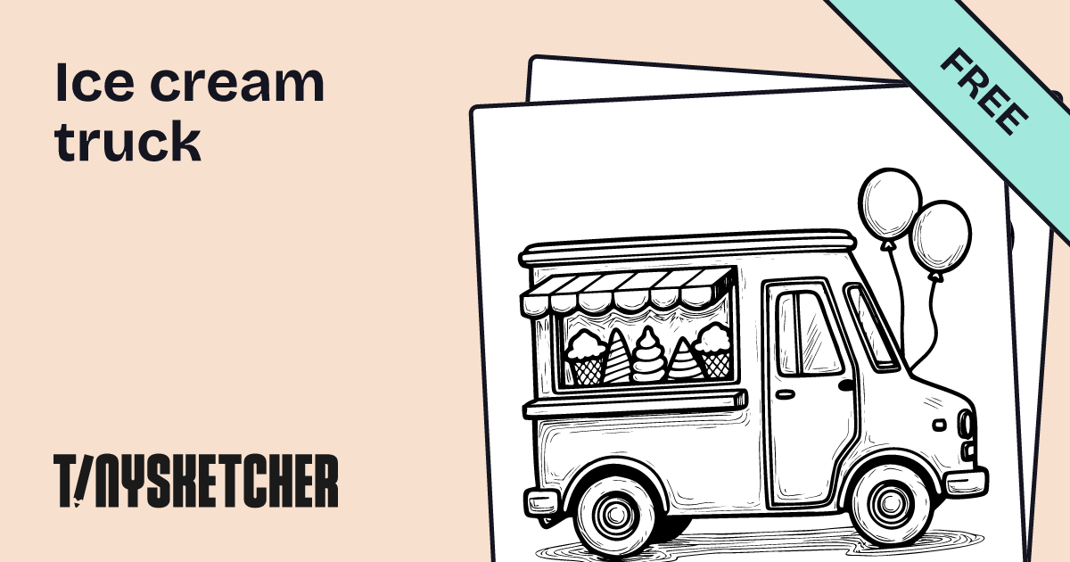 Ice cream truck Coloring Page | Free Printables | Tiny Sketcher