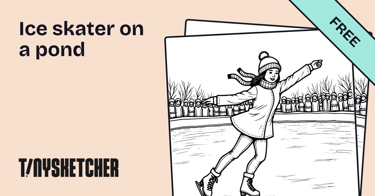 Ice skater on a pond Coloring Page | Free Printables | Tiny Sketcher