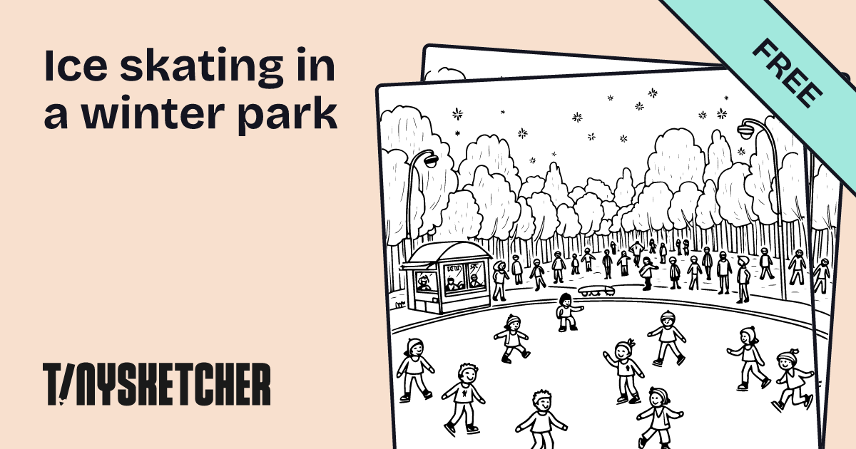 Ice skating in a winter park Coloring Page | Free Printables | Tiny ...
