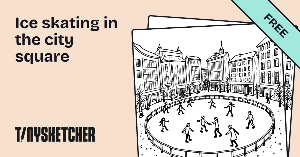 Ice skating in the city square Coloring Page | Free Printables | Tiny ...