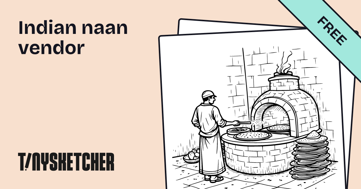 Indian naan vendor Coloring Page | Free Printables | Tiny Sketcher