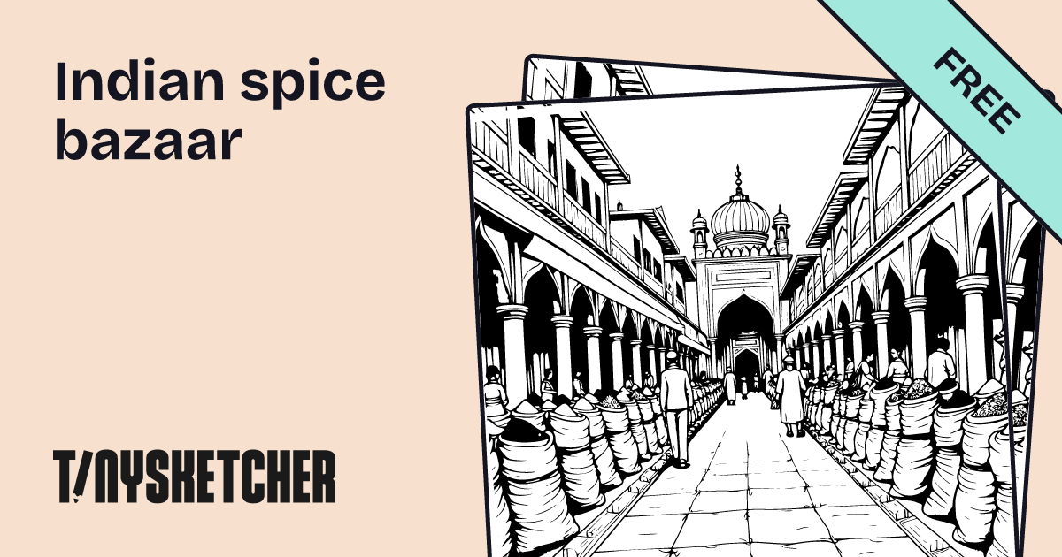 Indian spice bazaar Coloring Page | Free Printables | Tiny Sketcher