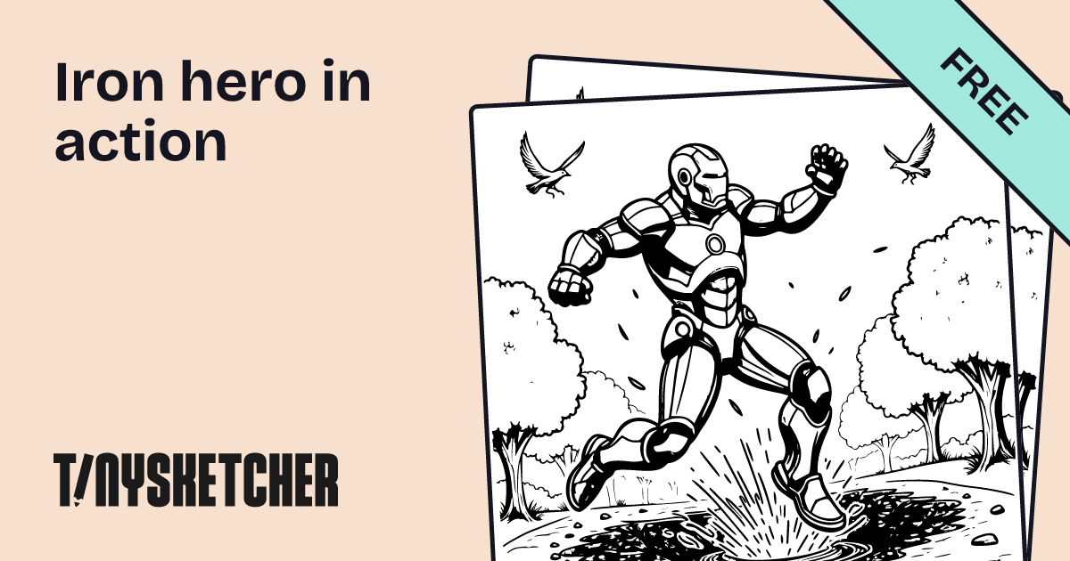 Iron hero in action Coloring Page | Free Printables | Tiny Sketcher
