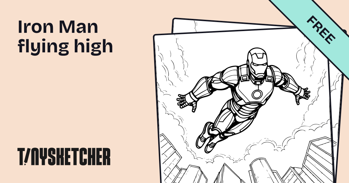 Iron Man flying high Coloring Page | Free Printables | Tiny Sketcher
