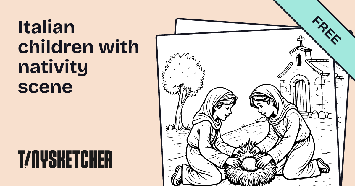 Italian children with nativity scene Coloring Page | Free Printables ...