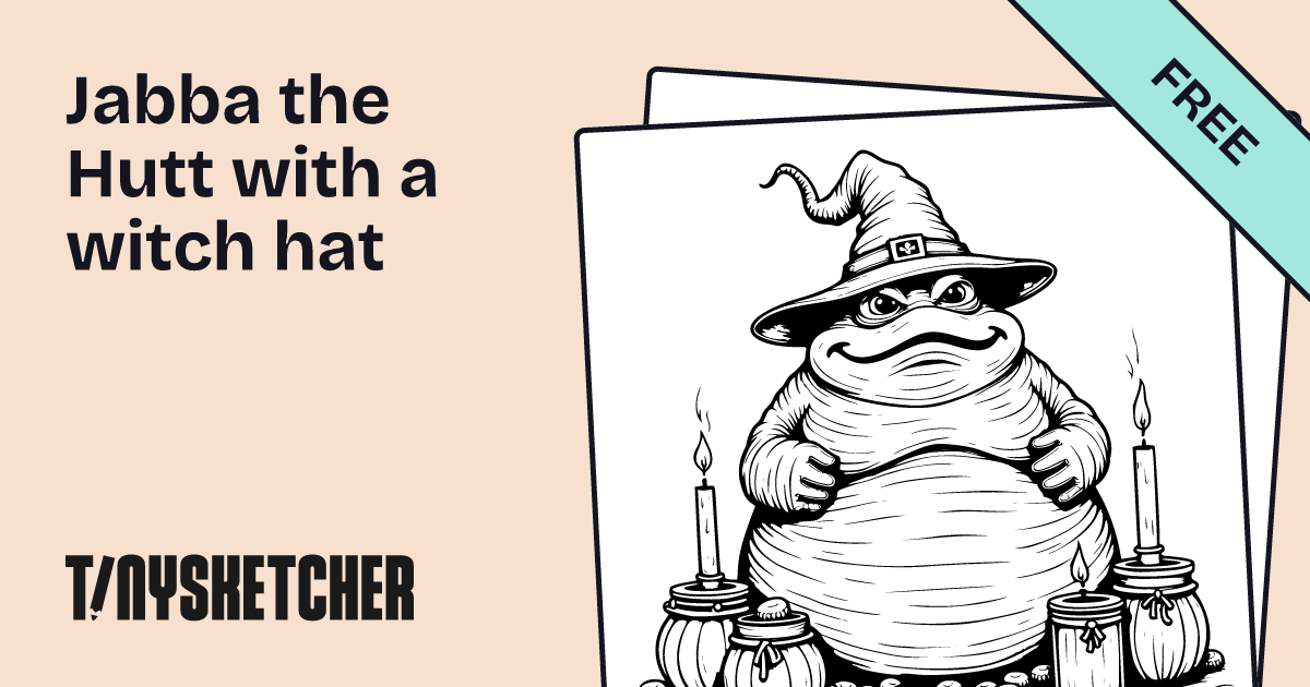 Jabba the Hutt with a witch hat Coloring Page | Free Printables | Tiny ...