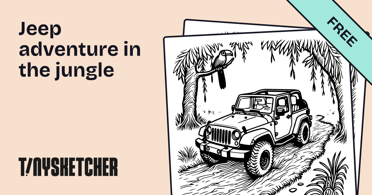 Jeep adventure in the jungle Coloring Page | Free Printables | Tiny ...