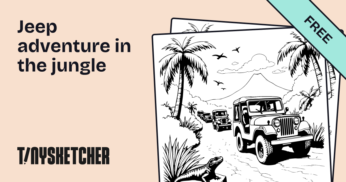 Jeep adventure in the jungle Coloring Page | Free Printables | Tiny ...