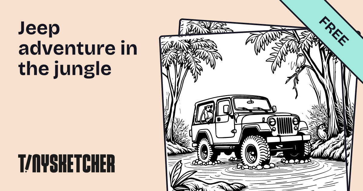 Jeep adventure in the jungle Coloring Page | Free Printables | Tiny ...