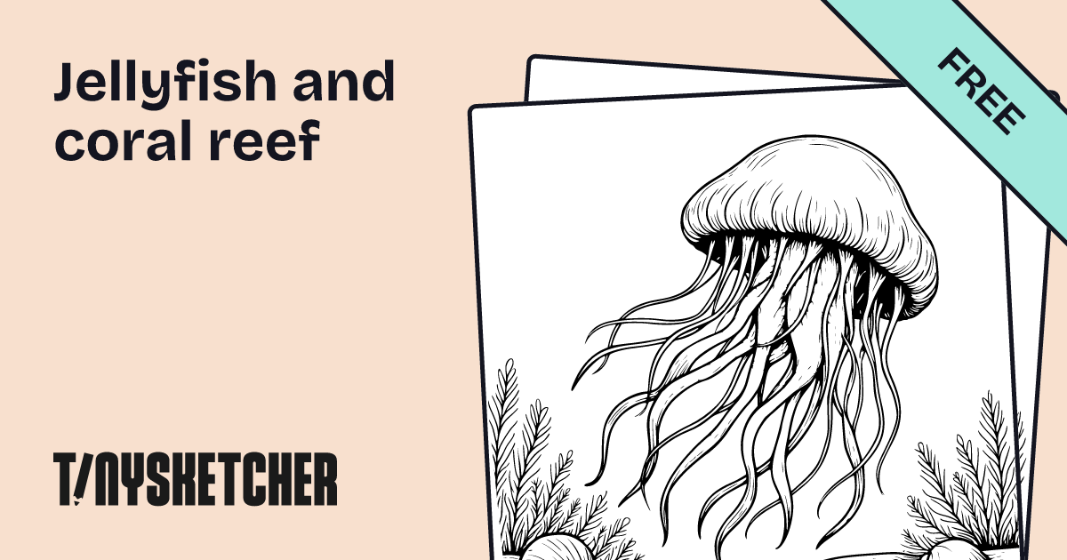Jellyfish and coral reef Coloring Page | Free Printables | Tiny Sketcher