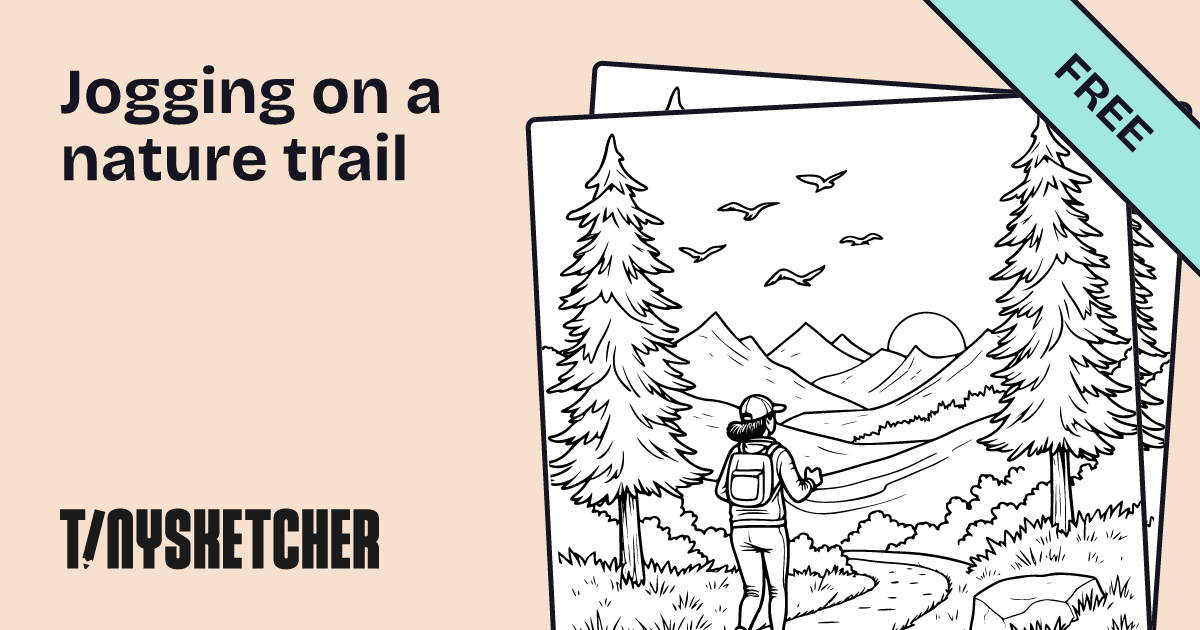 Jogging on a nature trail Coloring Page | Free Printables | Tiny Sketcher