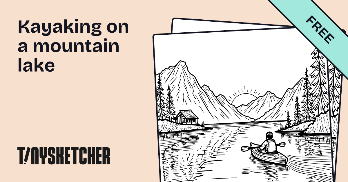Kayaking on a mountain lake Coloring Page | Free Printables | Tiny Sketcher
