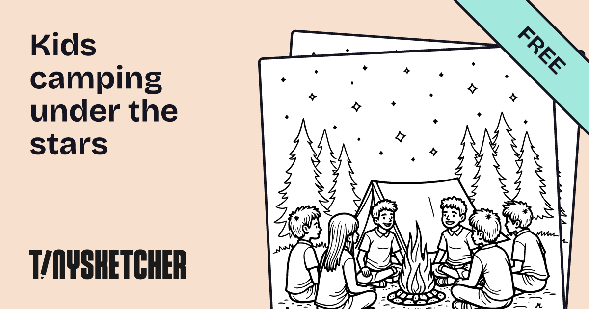 Kids camping under the stars Coloring Page | Free Printables | Tiny ...